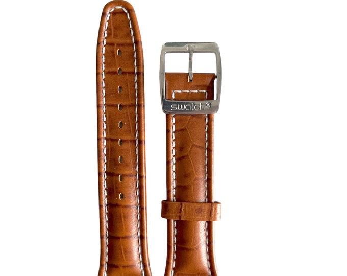 NEW : Swatch Brown Leather 20 Mm Replacement Strap With Metal - Etsy