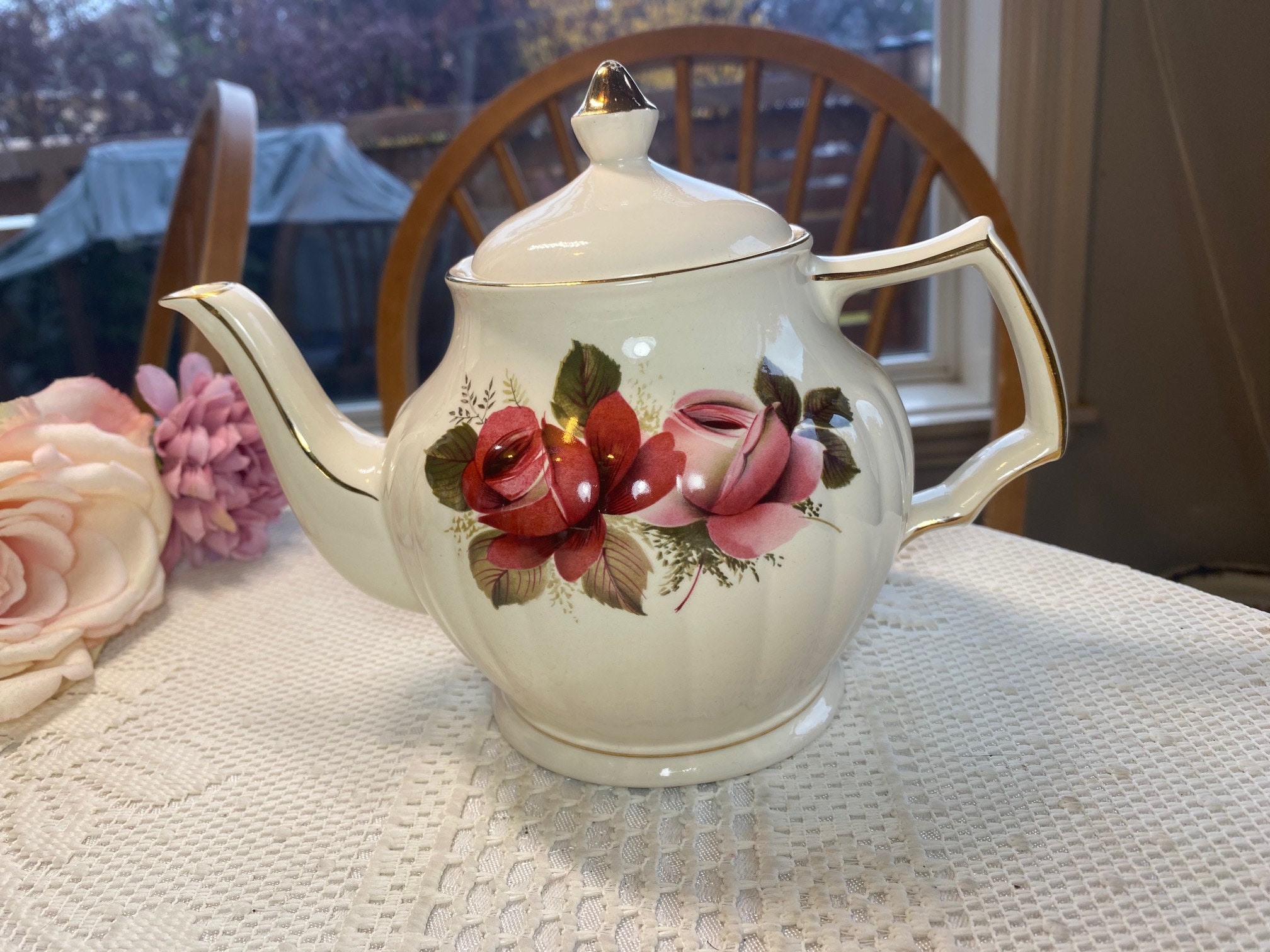 Vintage Sadler Pink ROSES Teapot Mid Century Teapot - Etsy
