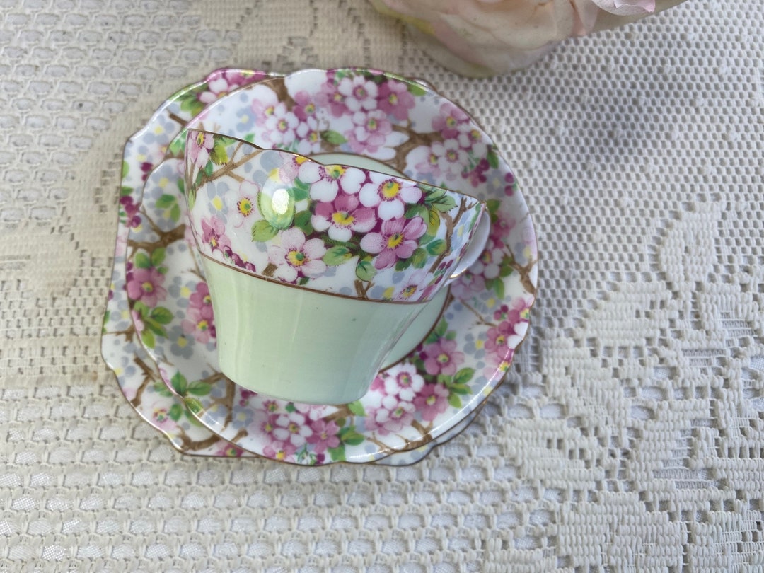 RARE Shelley Maytime Pattern Teacup and Saucer and Dessert Plate, Trio ...