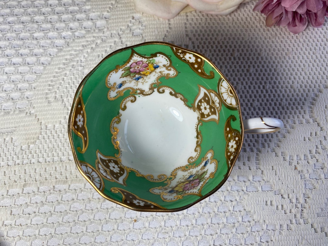 Royal Albert Crown China, 1920s Green Background, Gold Bells and Pink ...
