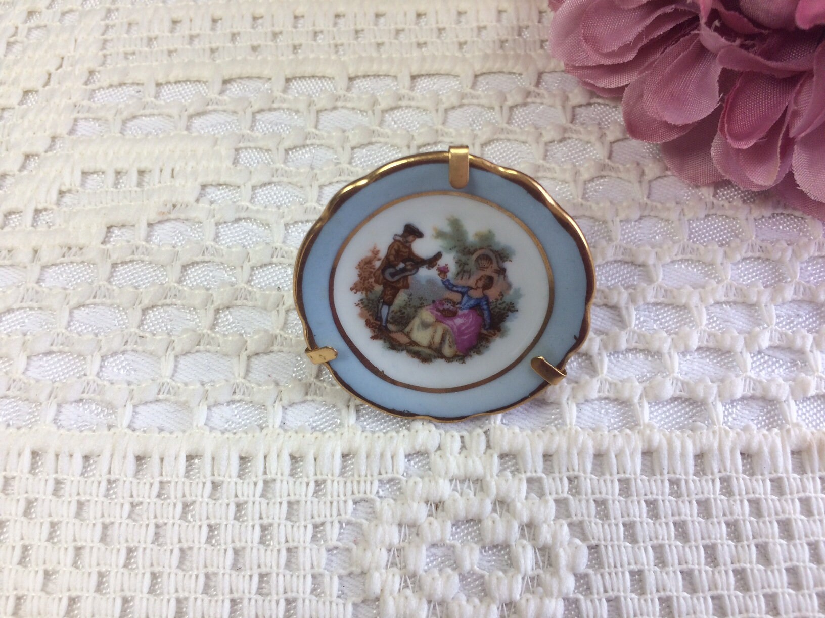 Limoges France Miniature Plates Piano and Vase, Vintage Fragonard Style ...