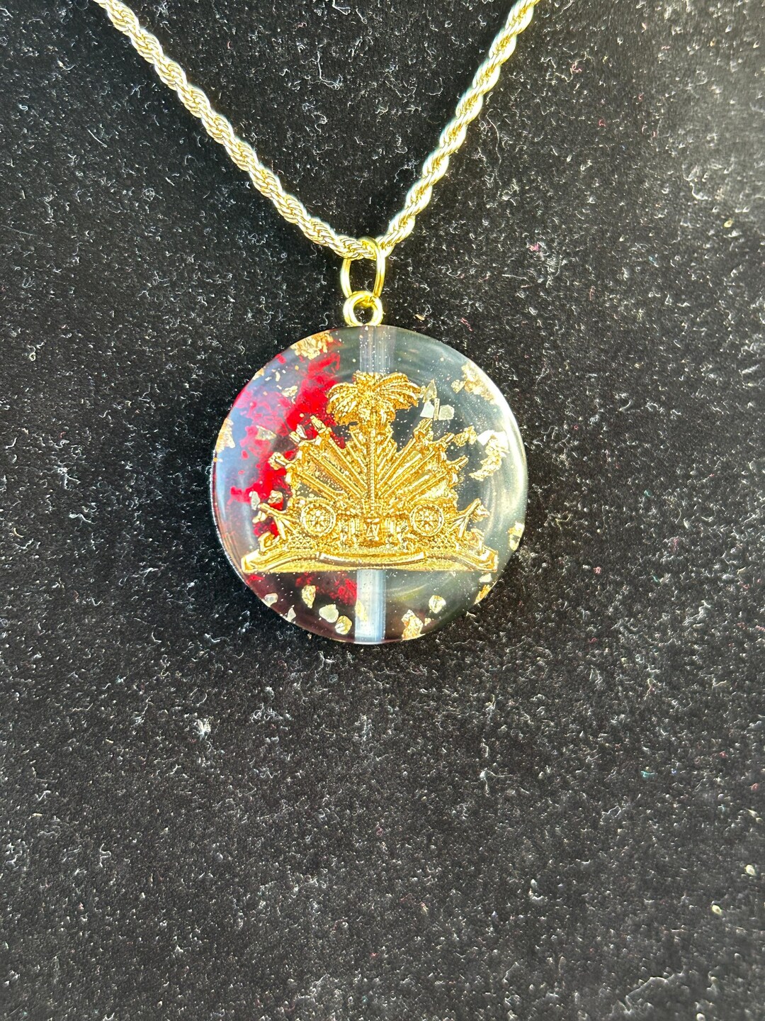 Mini Gold Haitian Crest Reiki Charged Beautiful Orgone Pendant Filled ...