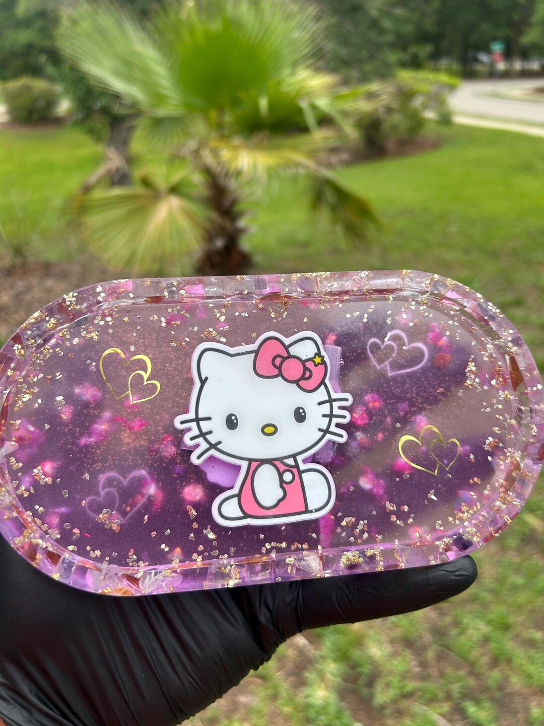 UV Reactive Hello Kitty Crystal Charging Tray Beautiful Filled Crushed ...