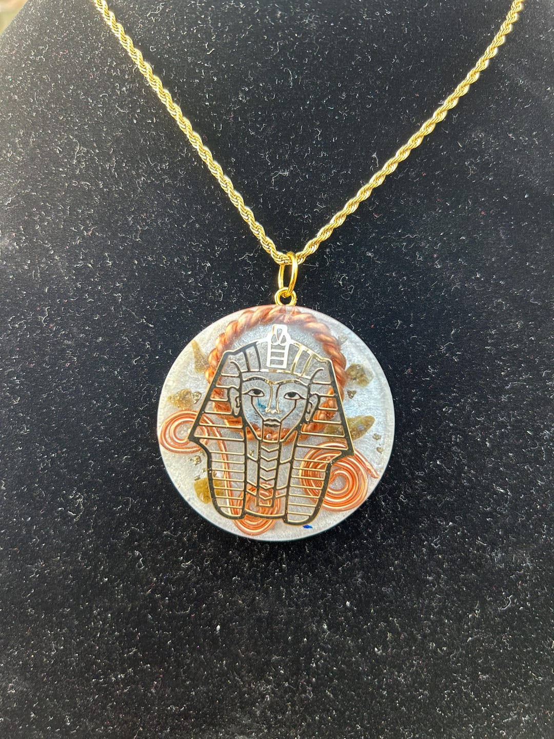 Egyptian King Tut Reiki Charged Orgone Pendant Quartz Crystal Copper ...