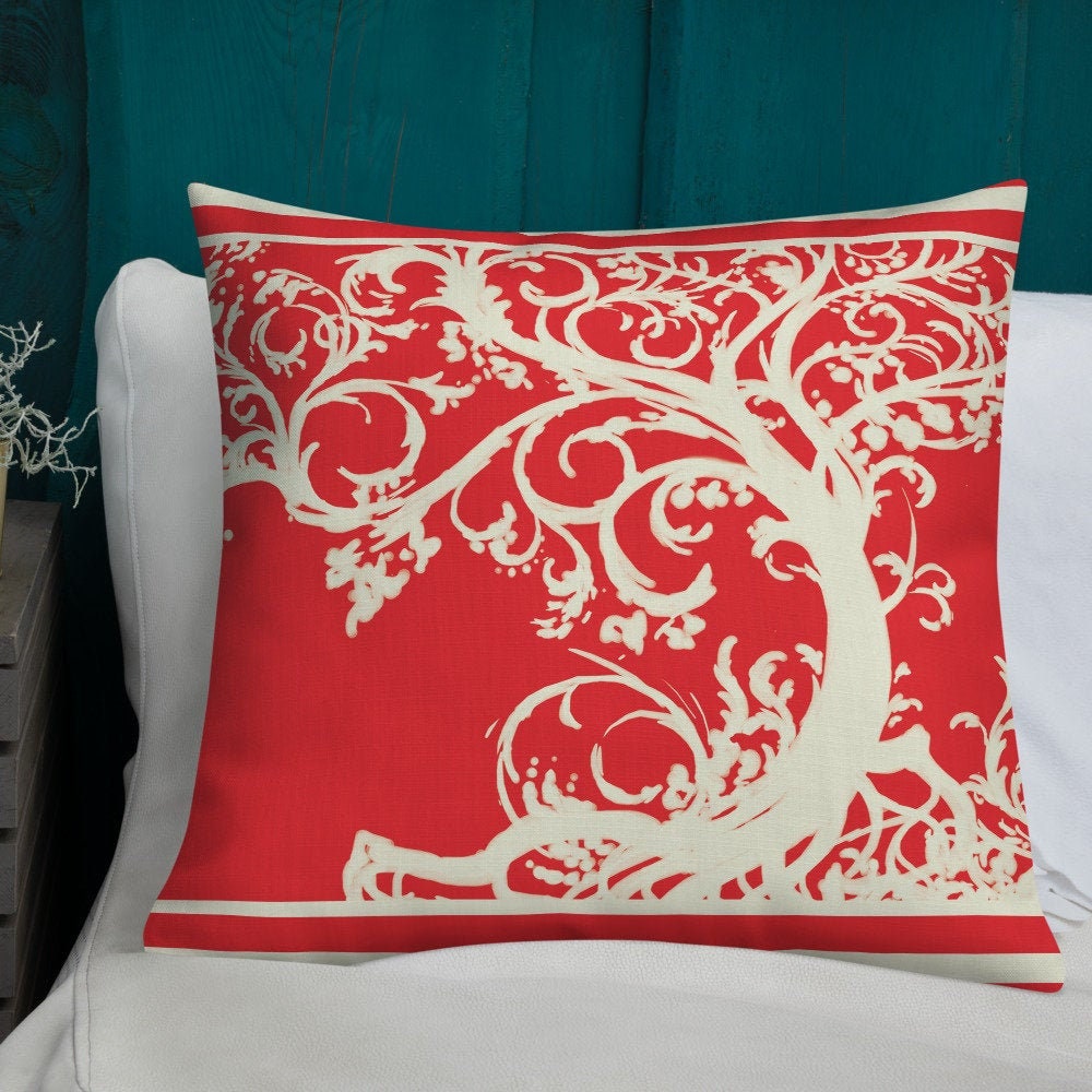 Coral Colored Decor Pillows for Couch, Abstract Tree Pillow for Bed ...