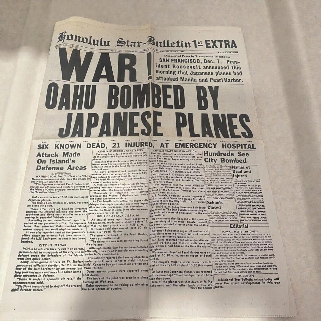 Honolulu Star-bulletin WWII Pearl Harbor Attack Newspaper Reprint 1941 ...