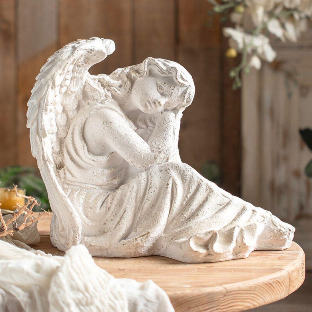 Angel Wing Resting Statue Garden Sculpture Country Home Decor Ornament ...