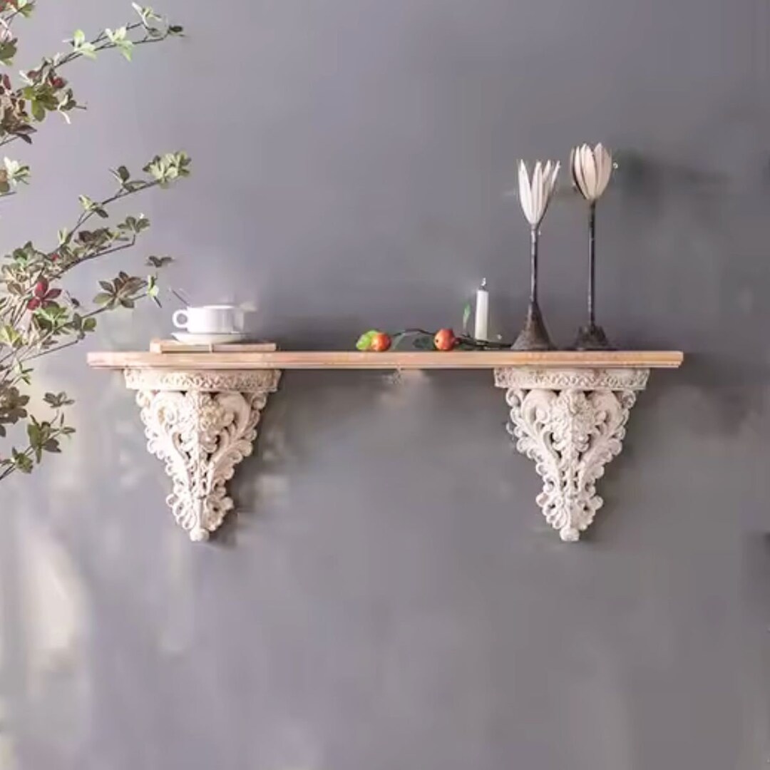 Floating Shelf Corbel Rack Wall Sconce Bracket Antique White Victorian ...