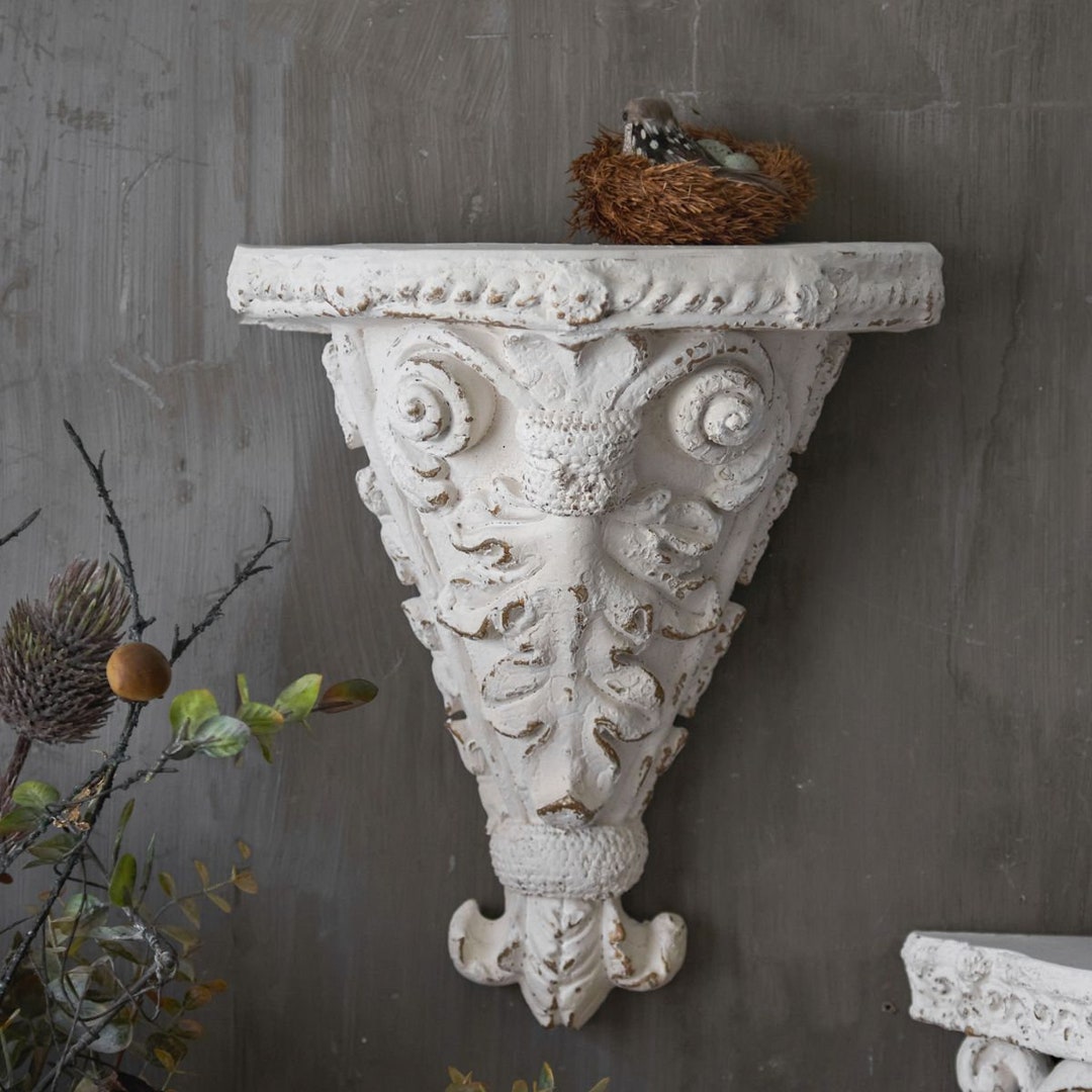 Floating Shelf Corbel Rack Wall Sconce Bracket Antique White Victorian ...