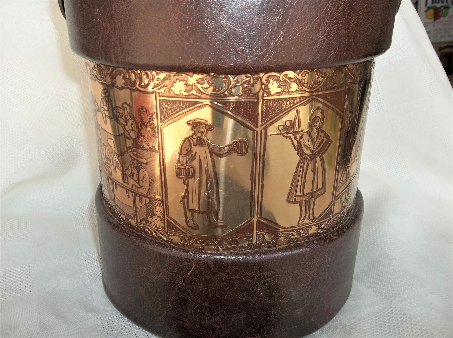 Vintage Midcentury Kromex Ice Bucket, Faux Leather and Story Embossed ...