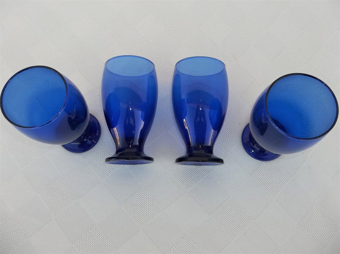 Cristar Lexington Cobalt Blue Pedestal Water Goblets Set of 4 | Etsy