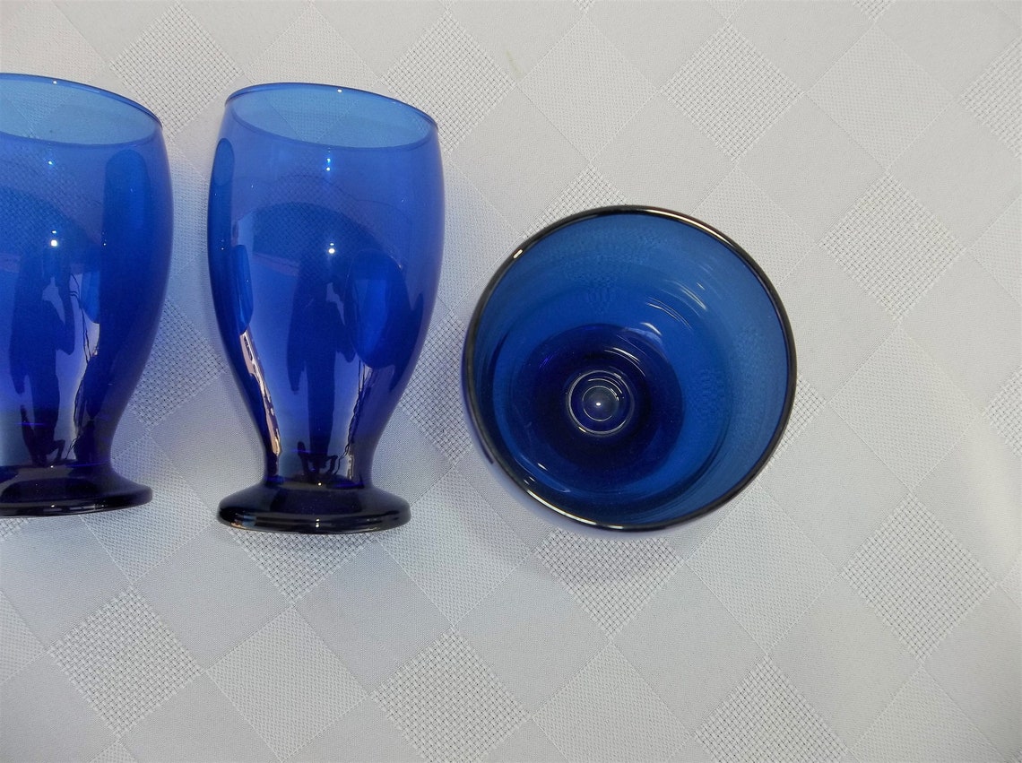Cristar Lexington Cobalt Blue Pedestal Water Goblets Set of 4 | Etsy