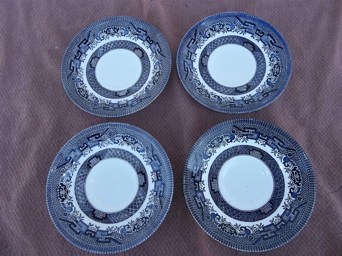 Churchill England, Willow Blue georgian Shape, 13 Vintage Saucers ...