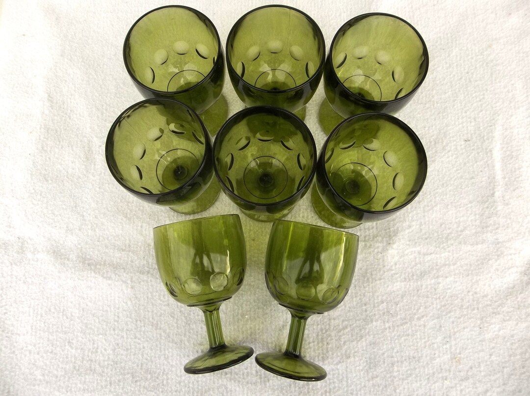 Bartlett Collins Vintage Thumbprint Goblets, Set of 8 12-0z Stemmed ...