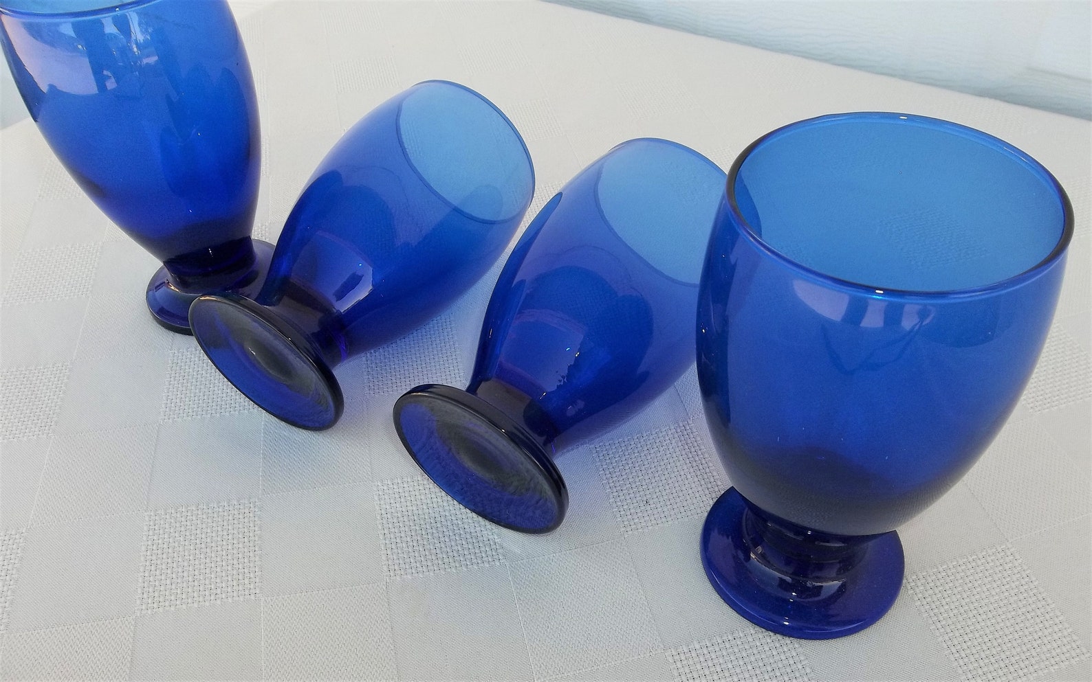 Cristar Lexington Cobalt Blue Pedestal Water Goblets Set of 4 | Etsy