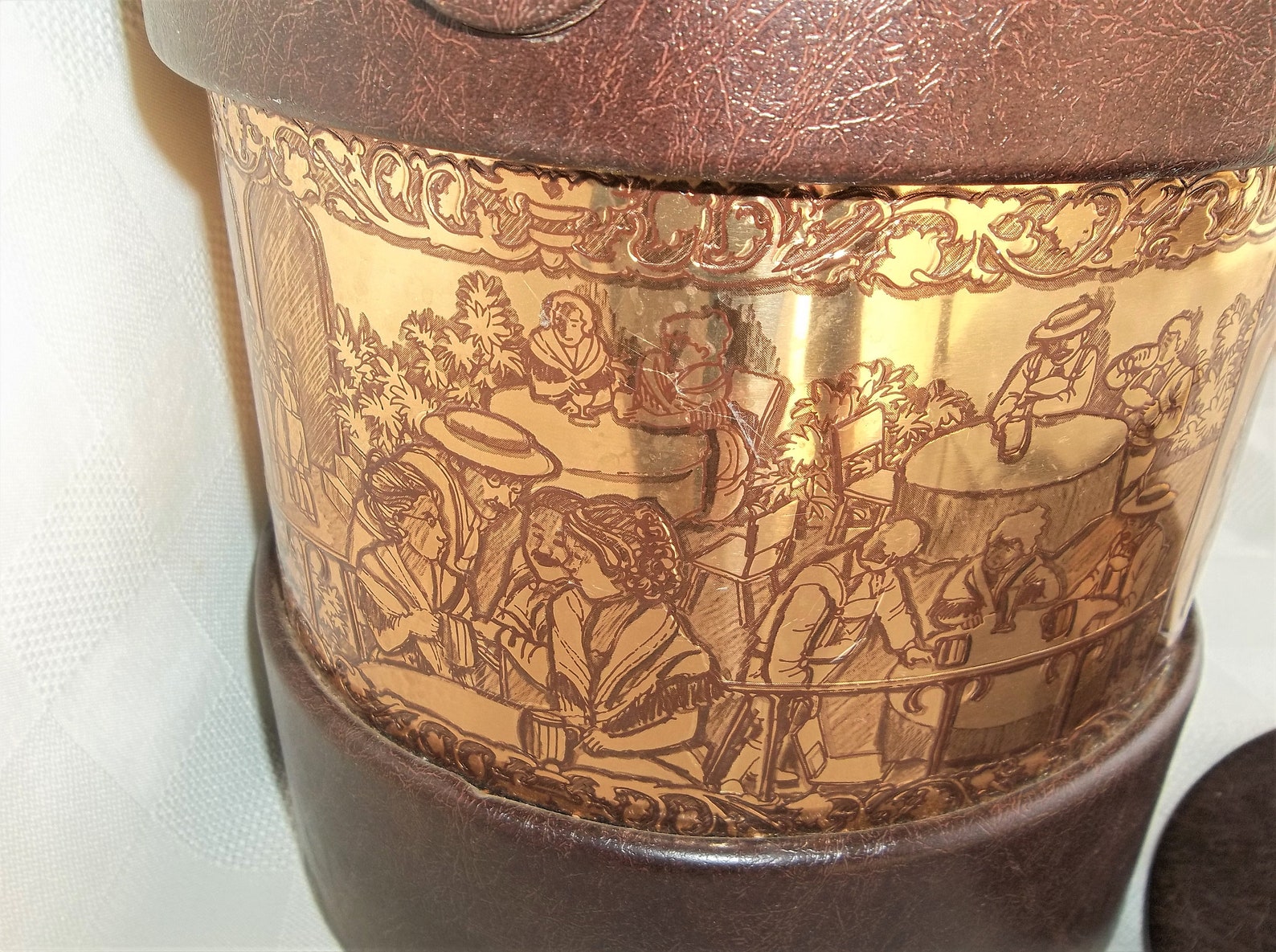 Vintage Midcentury Kromex Ice Bucket, Faux Leather and Story Embossed ...