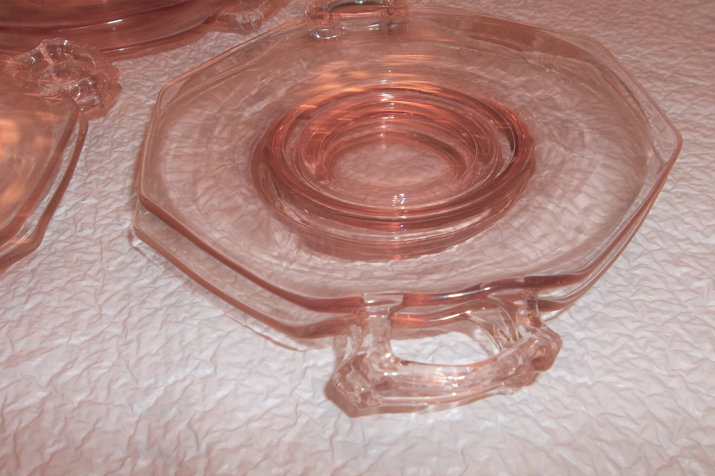 Depression Glass, Vintage Pink, 6 Exquisite Two Handled Plates, Octagon ...