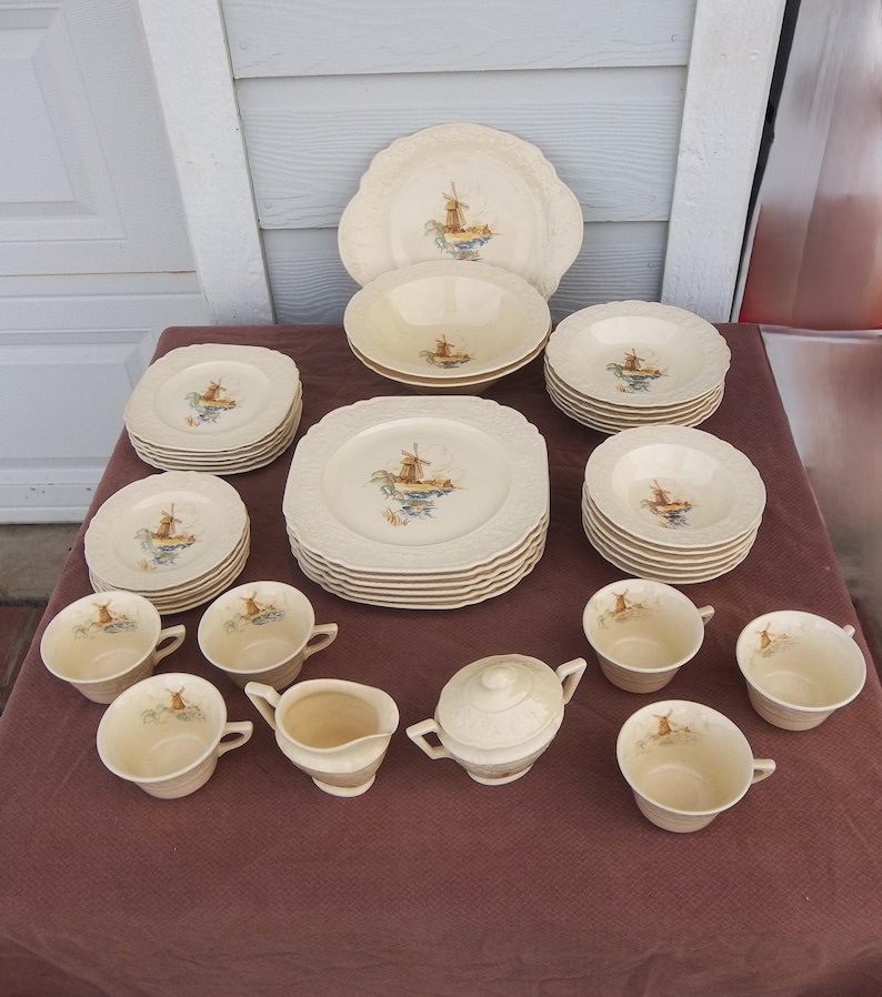 Rare 1940s Windmill Stoneware Dinnerware Set - Universal Cambridge Ohio ...