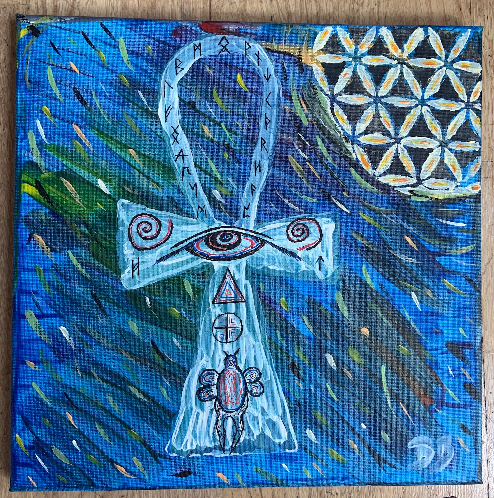 Ankh Flower of Life Knowledge Runes Scarabeu Art Image Memory | Etsy