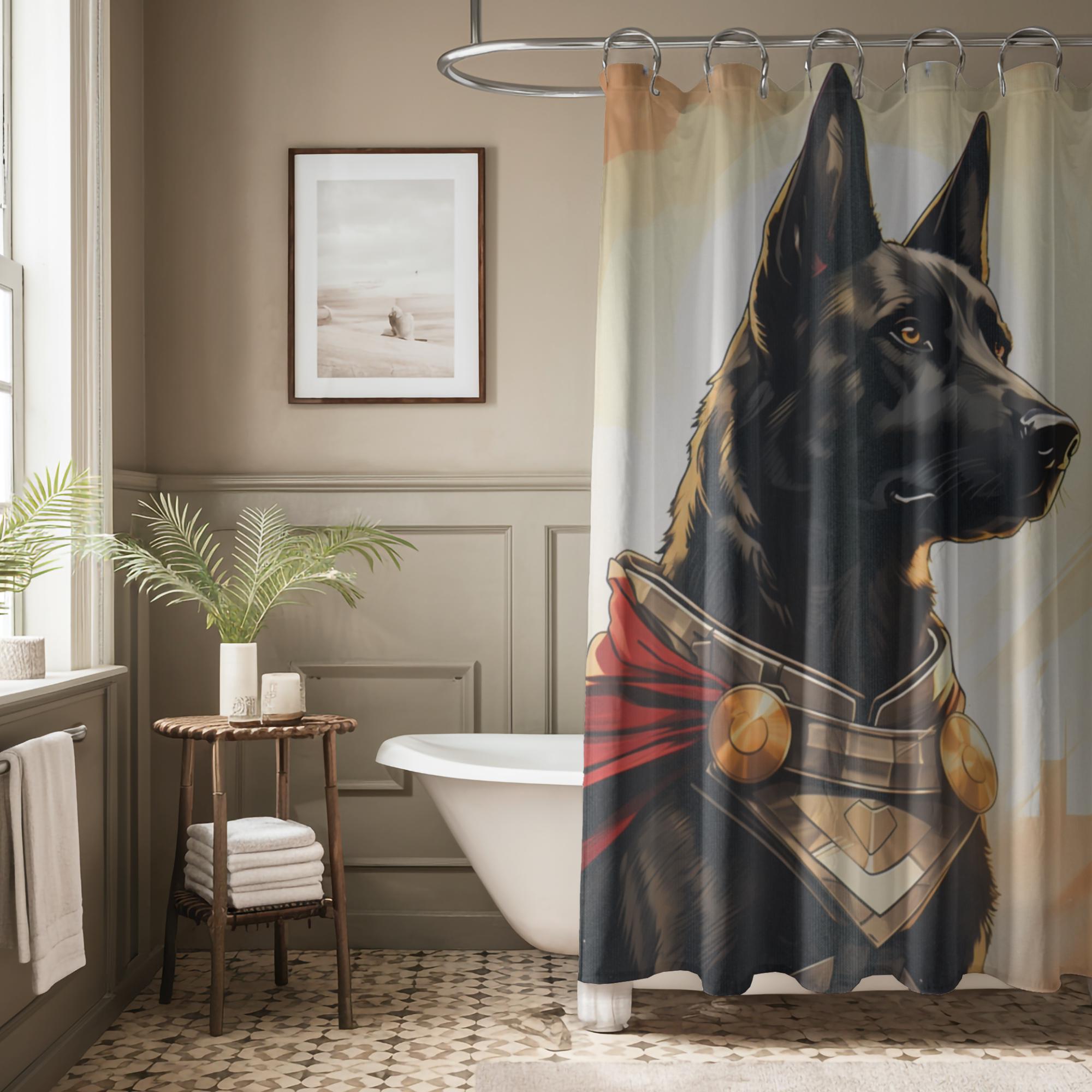 Black German Shepherd Hero Shower Curtain|german Shepherd Superhero ...