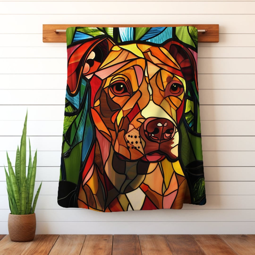 Red Pitbull Bliss - Stained Glass Style Velveteen Minky Cozy Throw ...