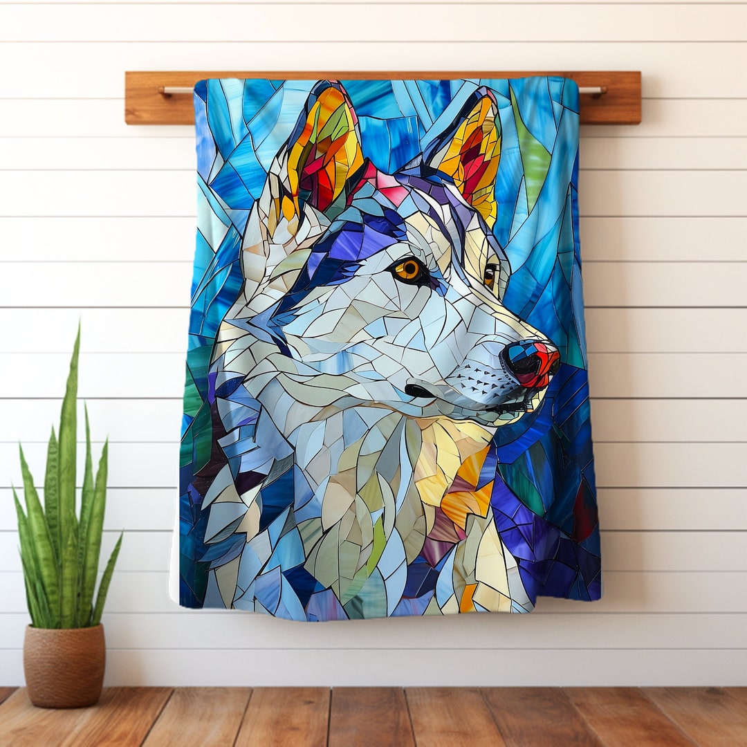 Siberian Husky Elegance Stained Glass Style Velveteen Minky Throw ...