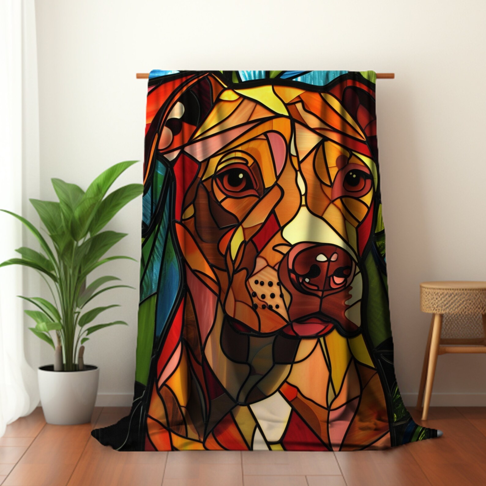 Red Pitbull Bliss - Stained Glass Style Velveteen Minky Cozy Throw ...