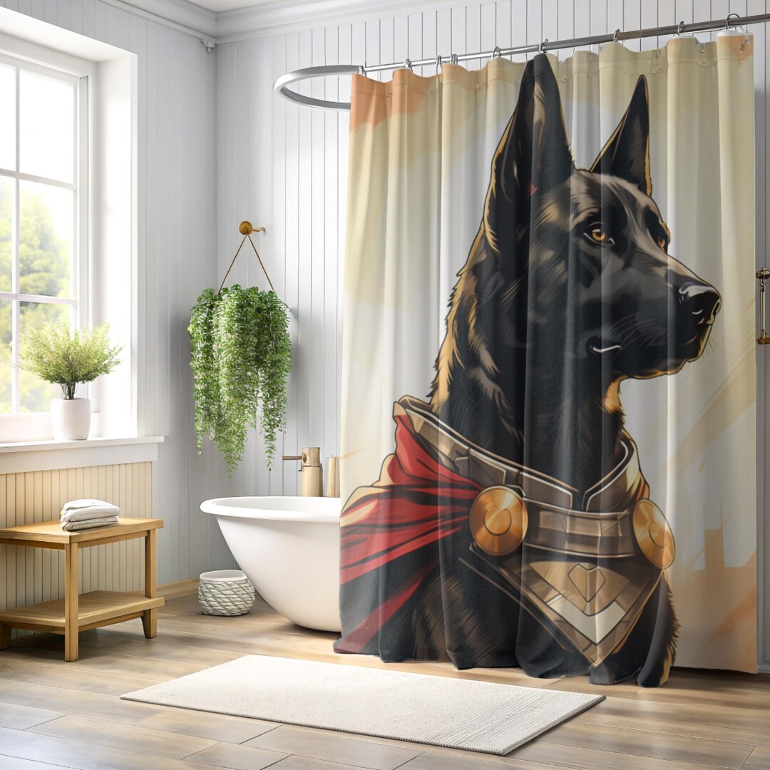 Black German Shepherd Hero Shower Curtain|german Shepherd Superhero ...