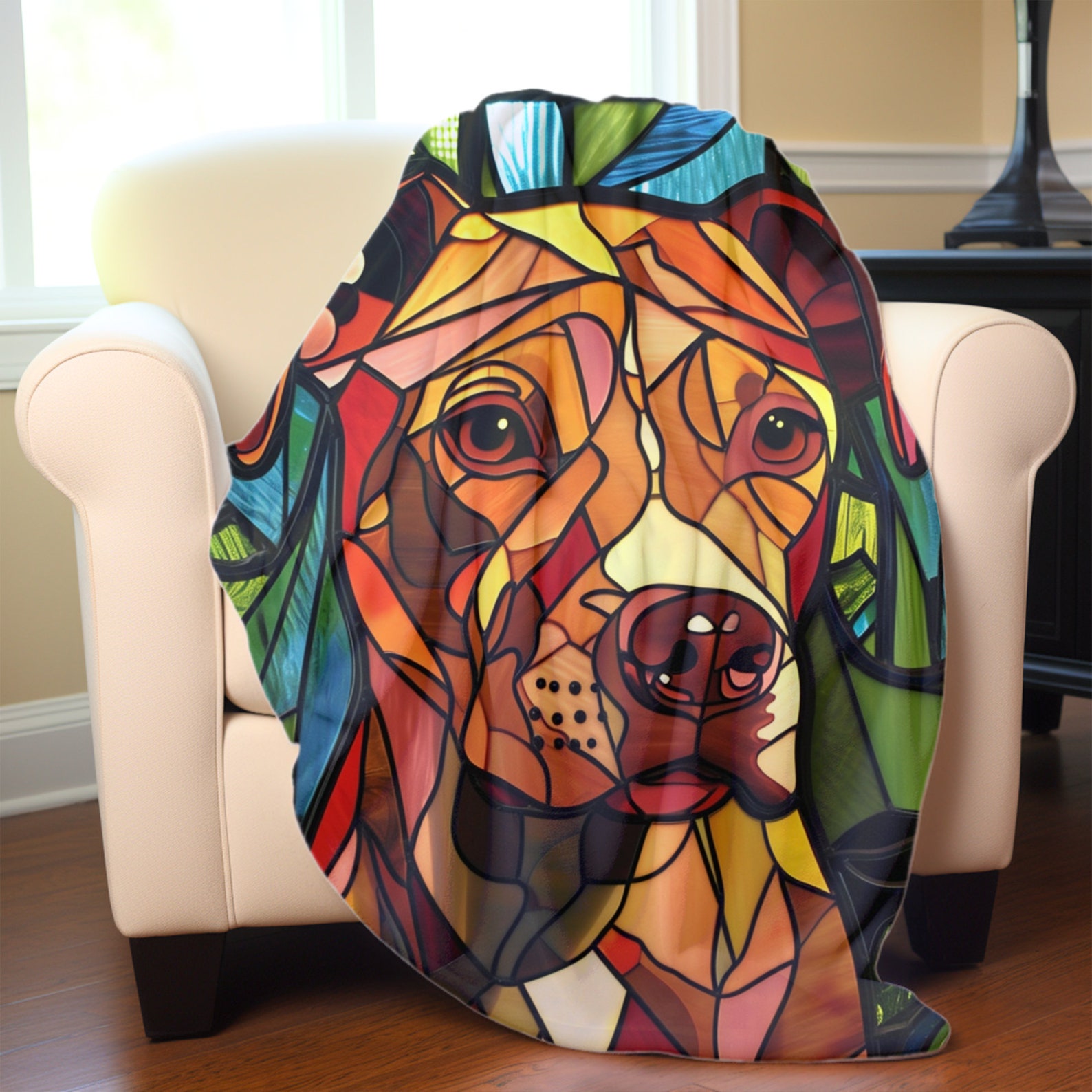 Red Pitbull Bliss - Stained Glass Style Velveteen Minky Cozy Throw ...