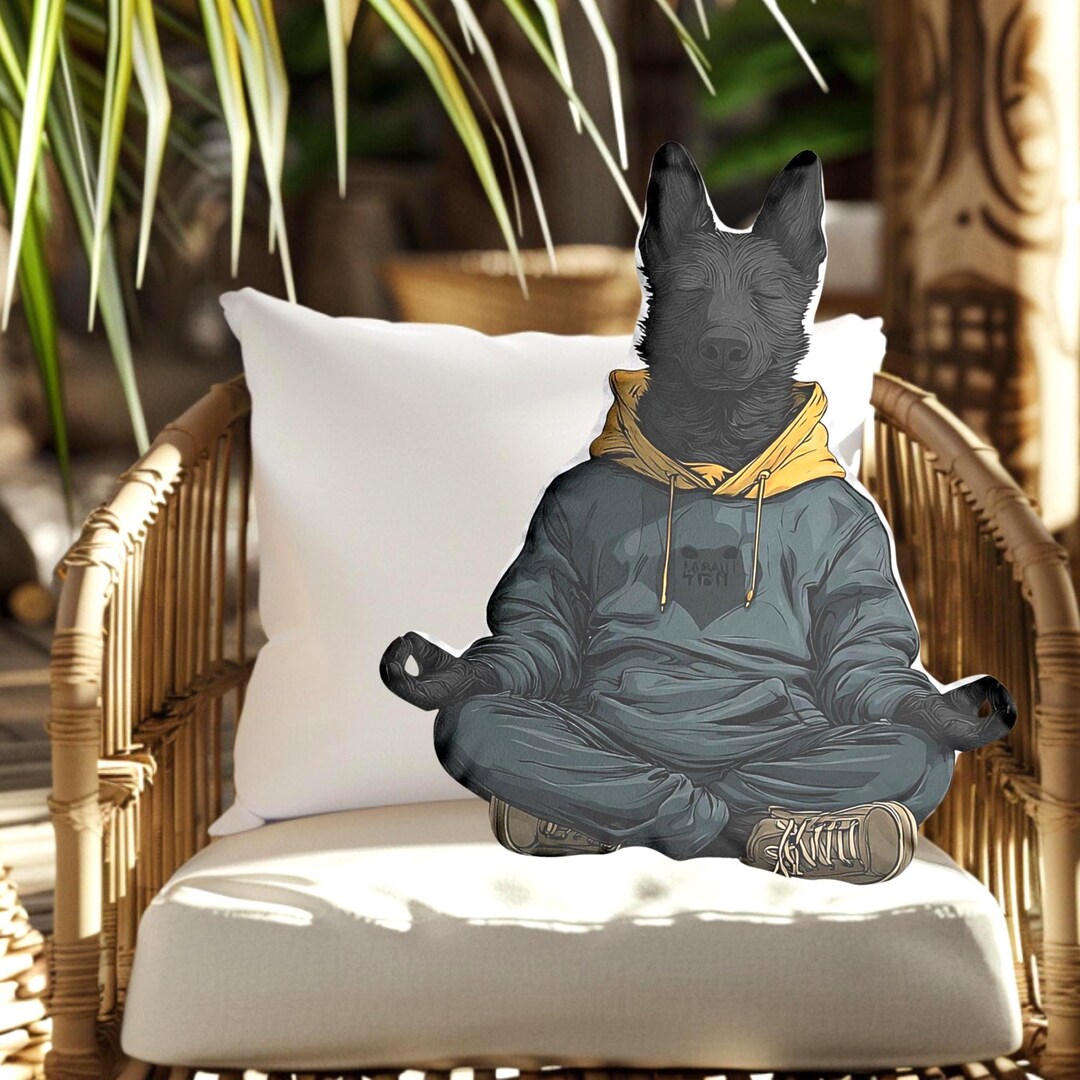 Zen Black German Shepherd Pillow | GSD Yoga Pillow | Mellow Meditating ...