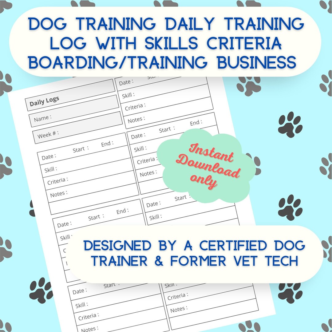 Dog Training Daily Logs for Skills + Criteria Board & Train Business ...