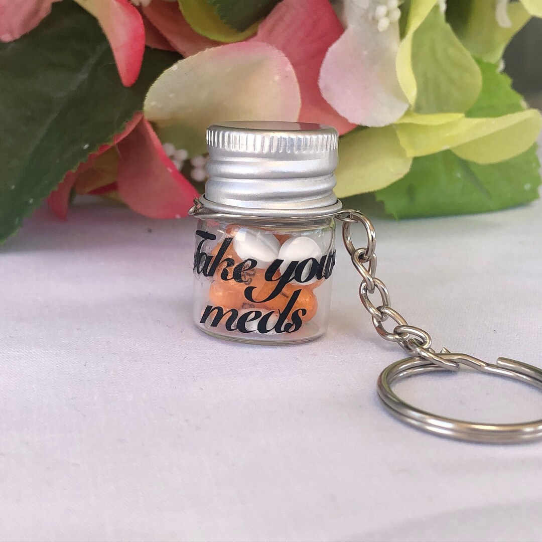 Tiny Take Your Meds Keychain Cute Bottle Jar for Pills on - Etsy
