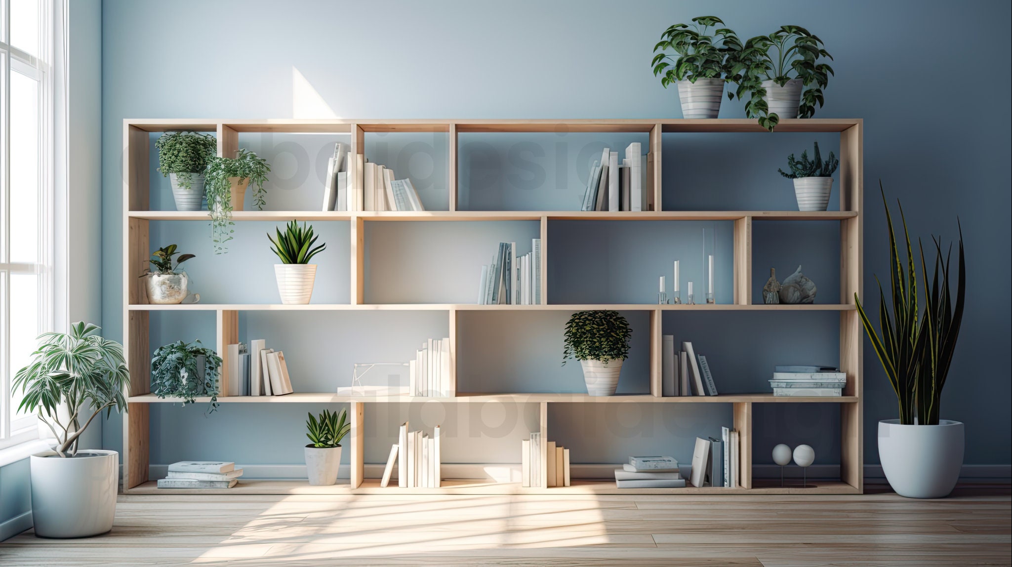 Zoom Background | Wide Blue Bookcase | Bookcase for Zoom - Etsy UK