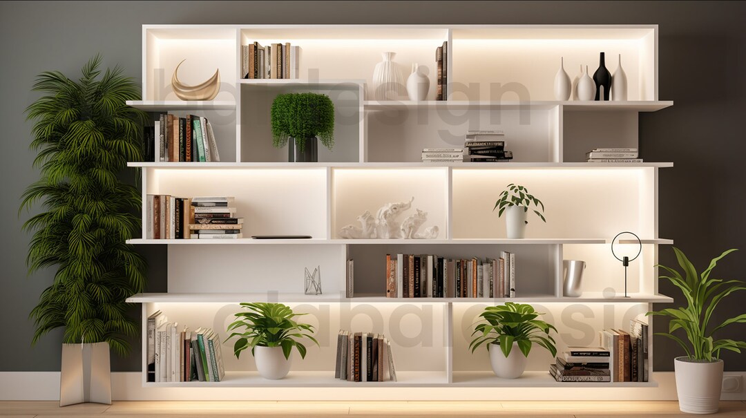 Grand Bookshelf - Sophisticated Backlit Virtual Decor, Backdrop for ...
