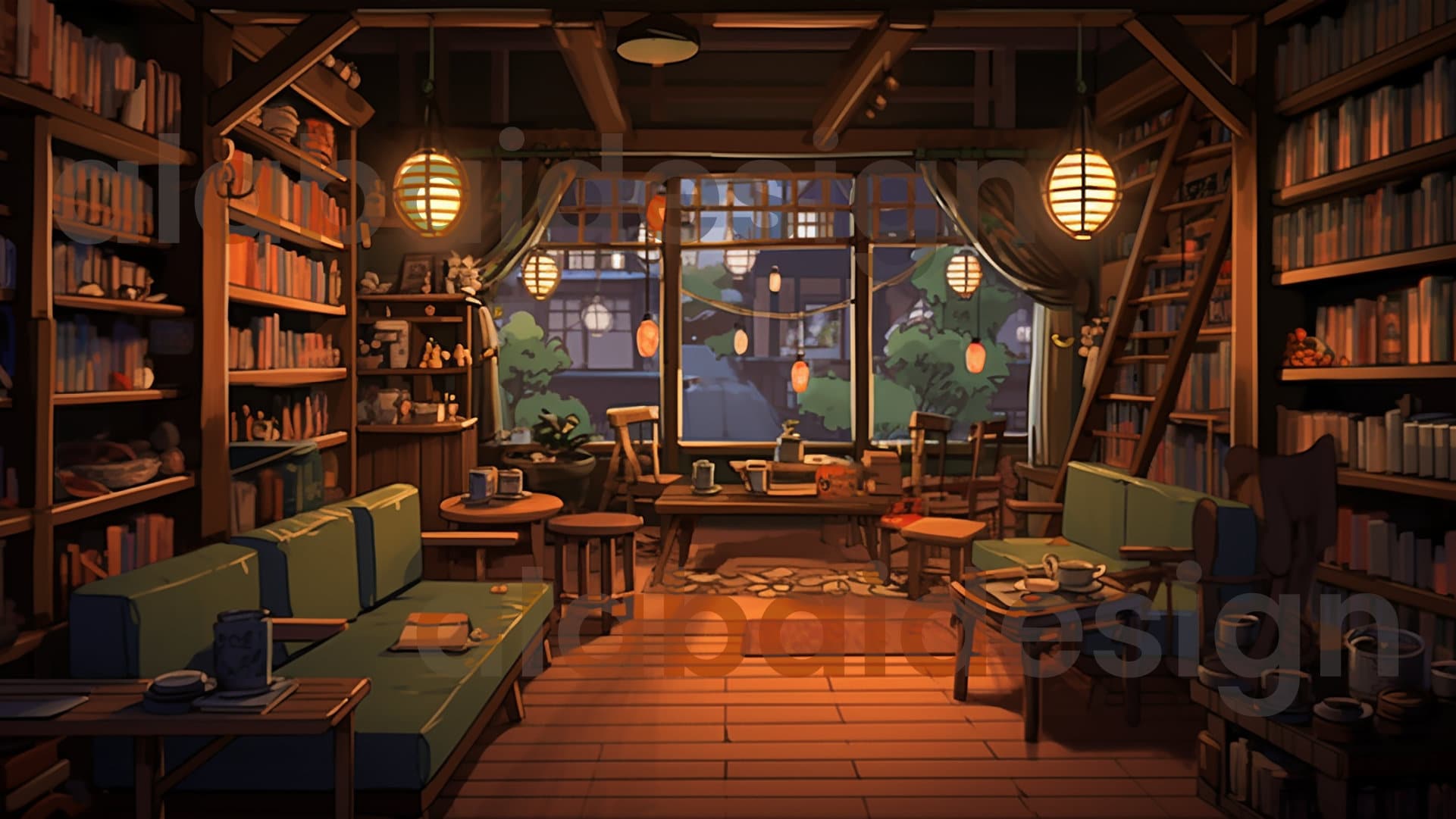 Cozy Library Loft | Lofi Art | Vtuber Background | Backdrop for ...