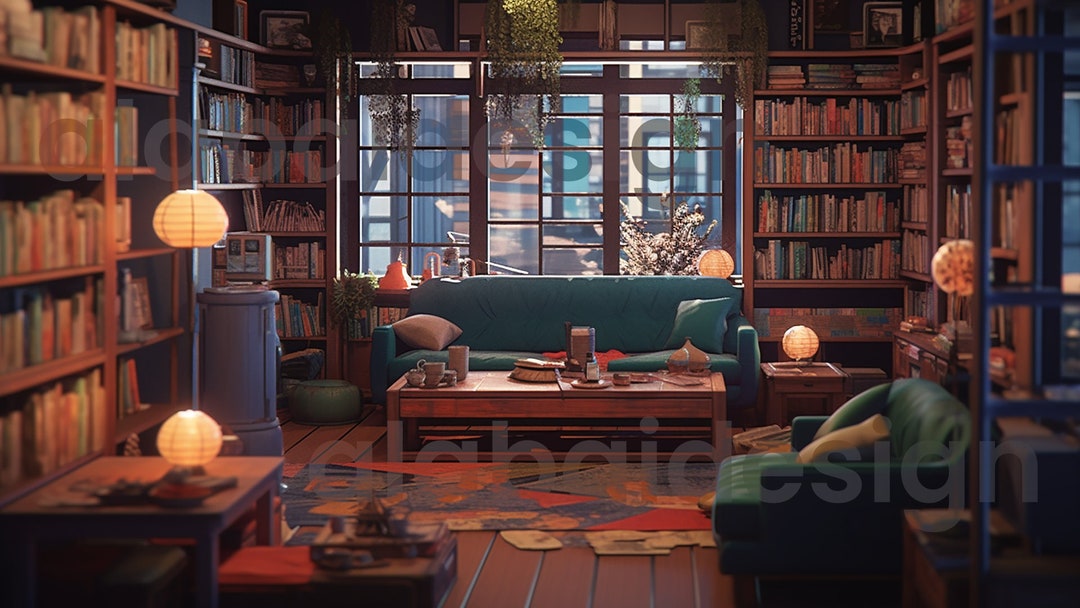Cozy Lofi Library | Vtuber Background | Lofi Decor - Etsy