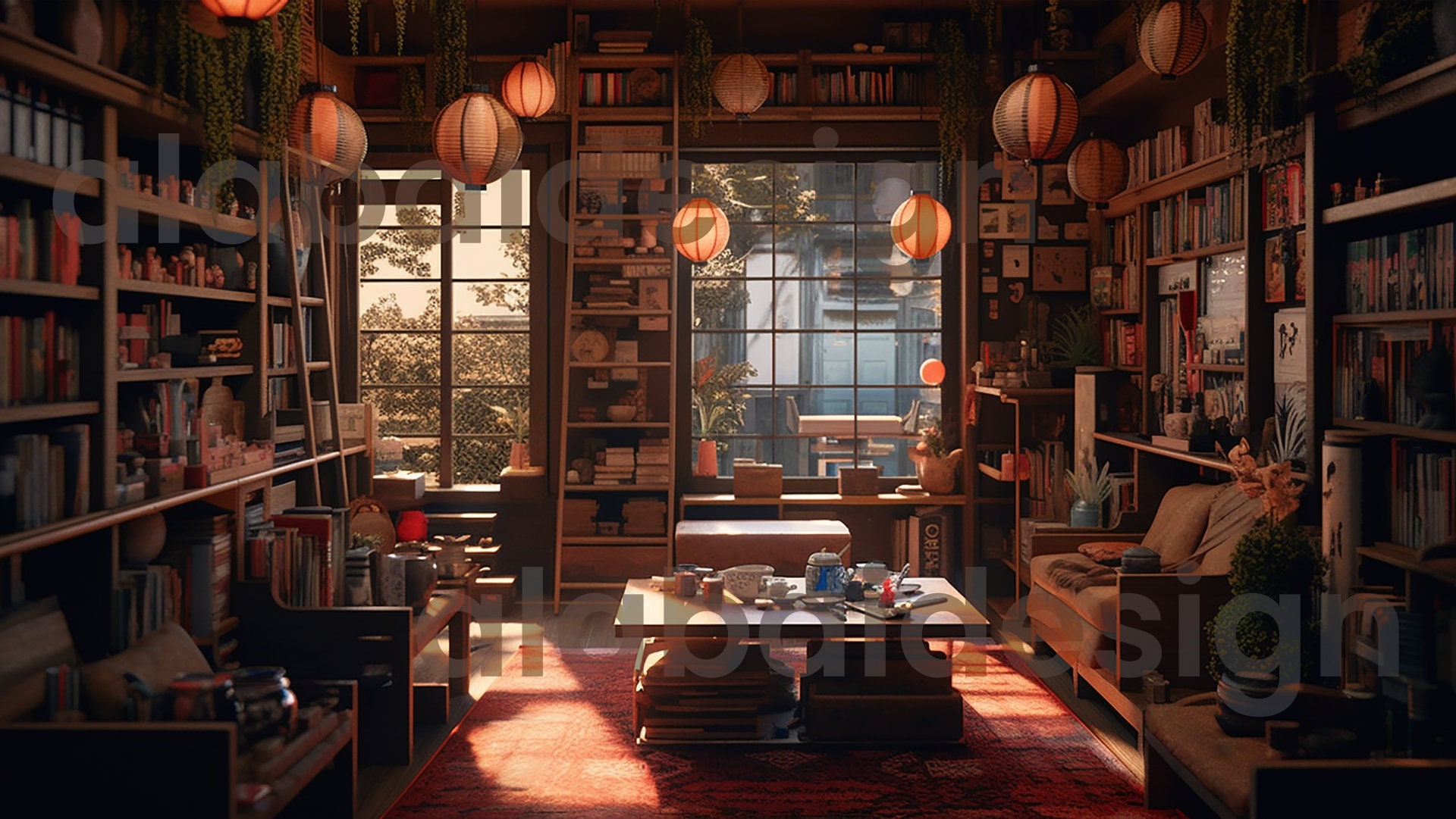 Lofi Library Loft | Vtuber Background | Bookshelf Decor | Background for Streamers - Etsy