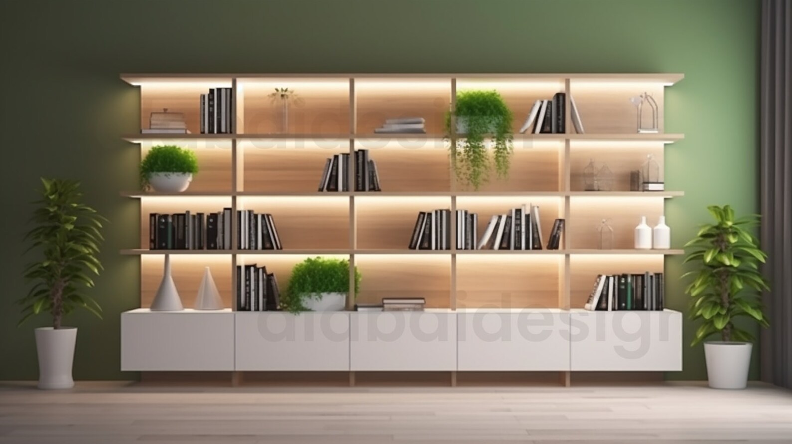 Stylish Backlit Zoom Virtual Background Home Office – Modern Bookshelf ...