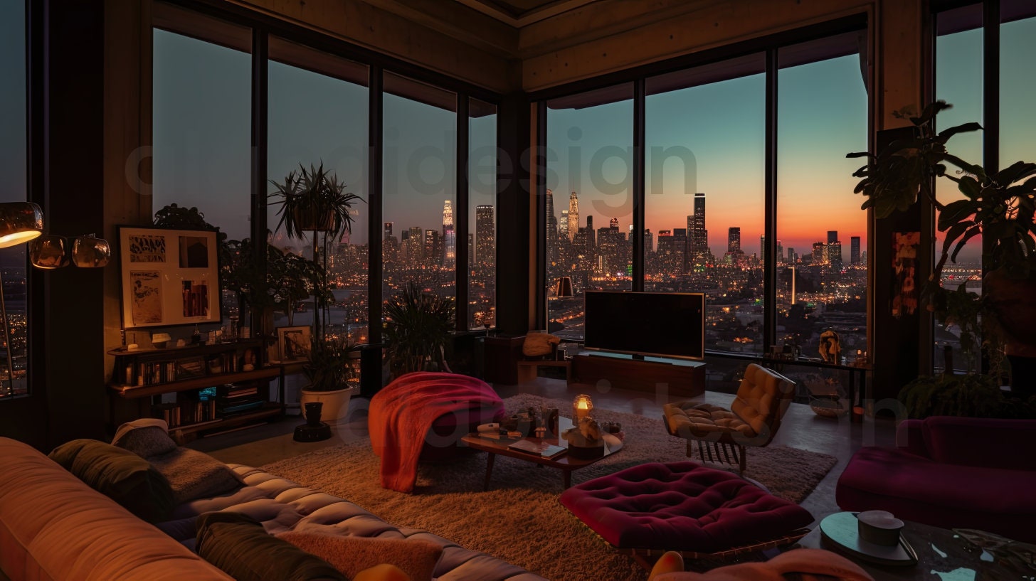 Cozy Skyline Loft - Virtual Background for Zoom - Home Office Decor - Etsy