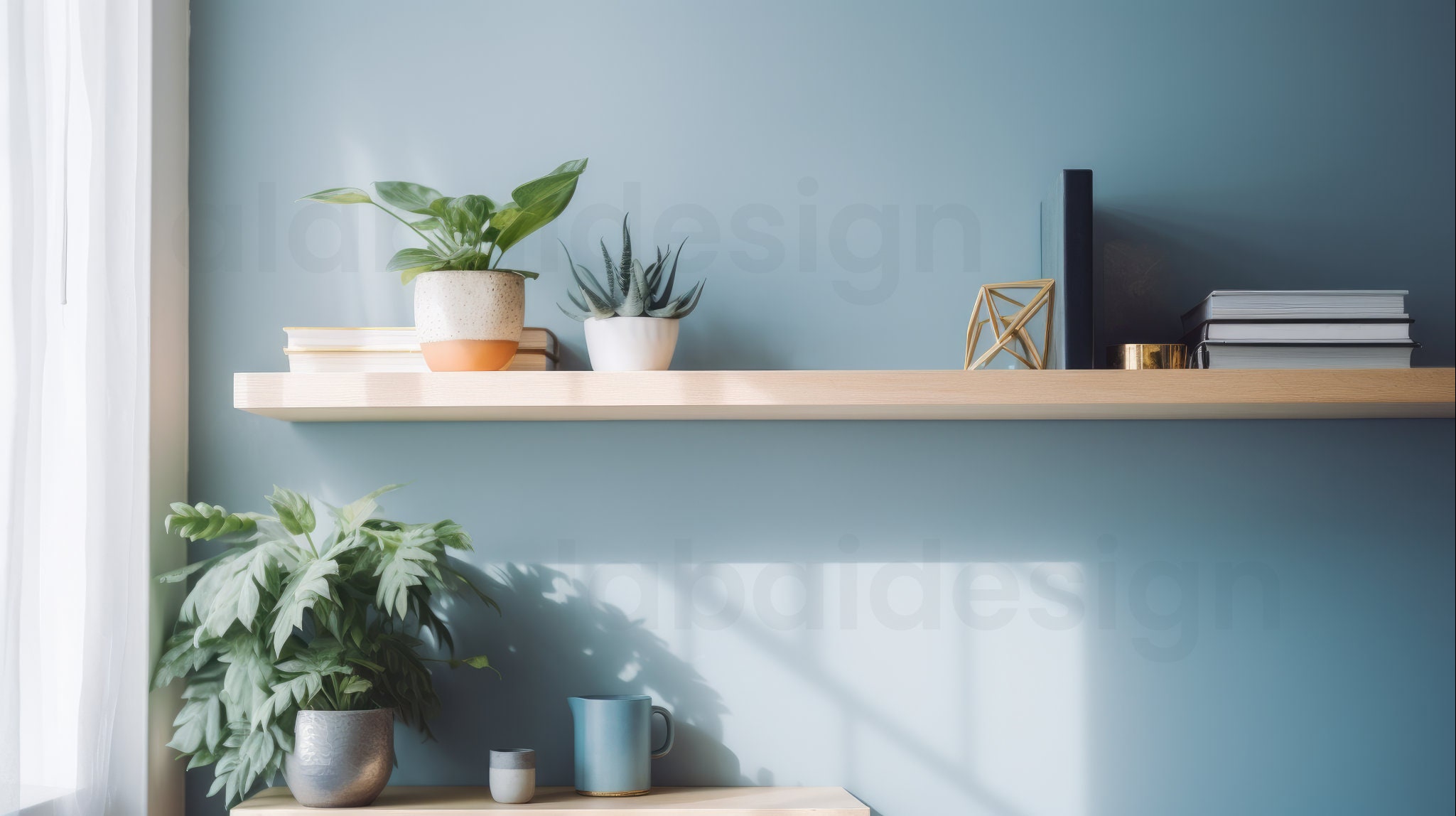 Zoom Home Office Background | Light Blue Minimalist Bookcase | Luxury ...