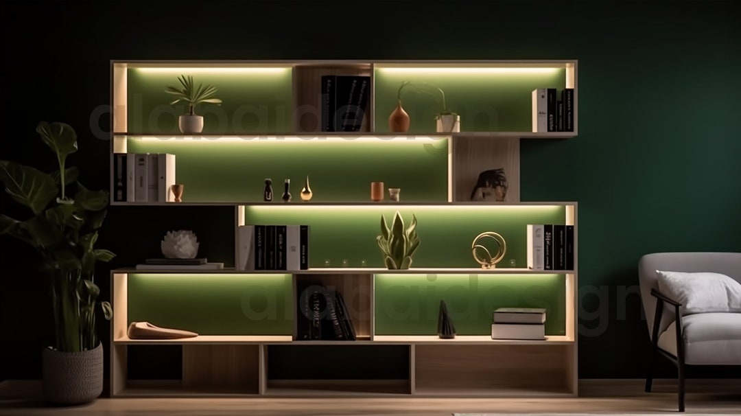 Green Backlit Bookshelf - Virtual Background for Zoom - Futuristic Home ...