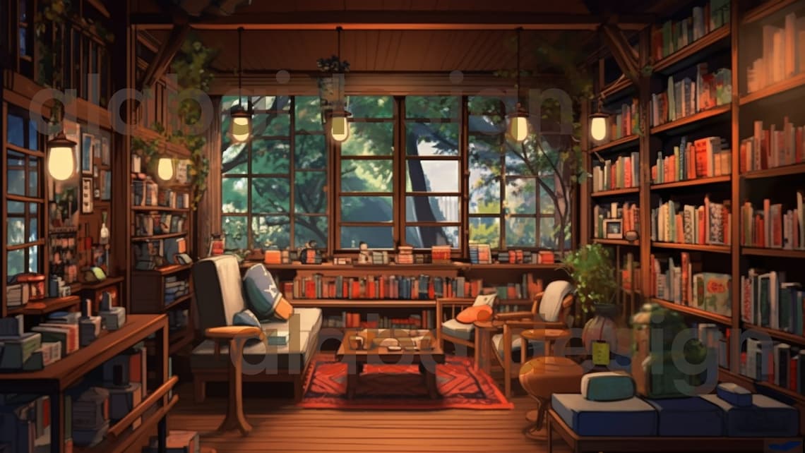 Lofi Decor for Vtuber Cozy Forest Library, Vtuber Background, Streaming ...