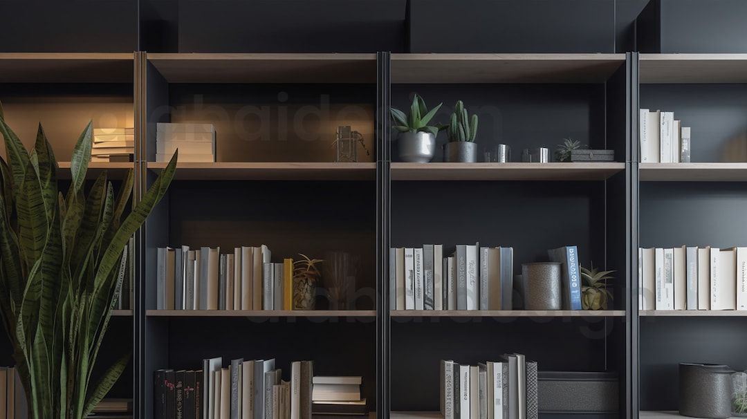 Modern Grey Bookcase for Zoom Background - Virtual Home Office Shelf ...