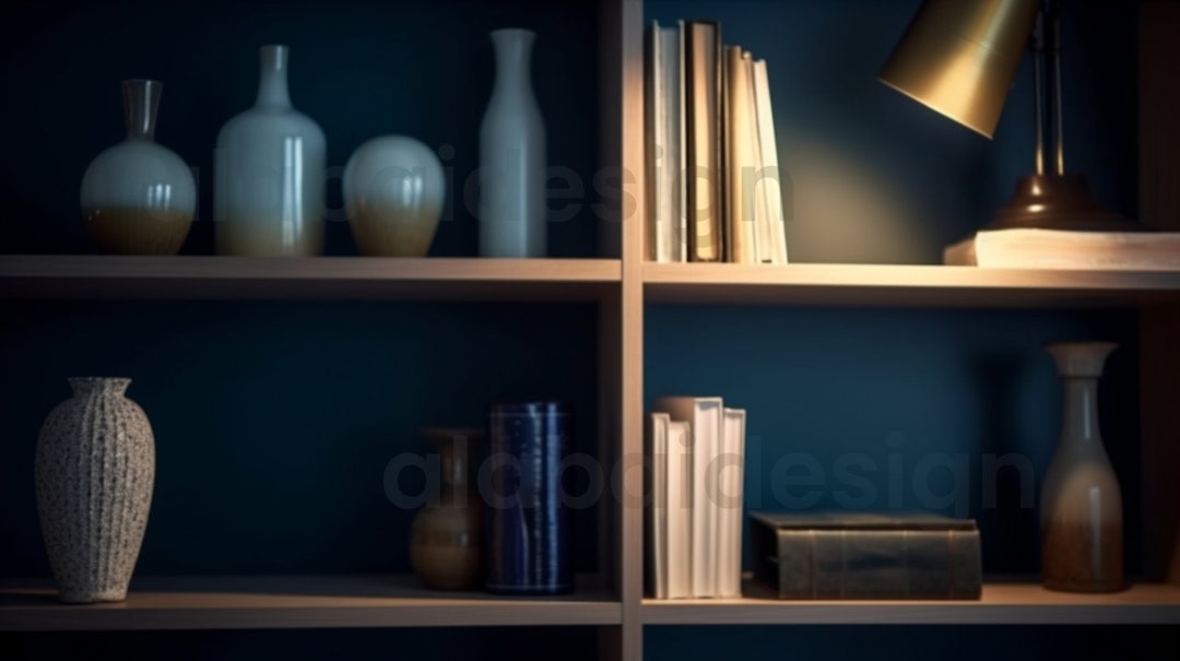 Blue Zoom Bookshelf - Virtual Home Office Background - Etsy