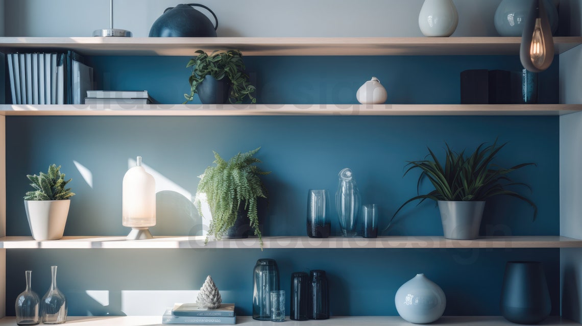 Dark Blue Bright Bookcase | Zoom Home Office Background | Streamline ...