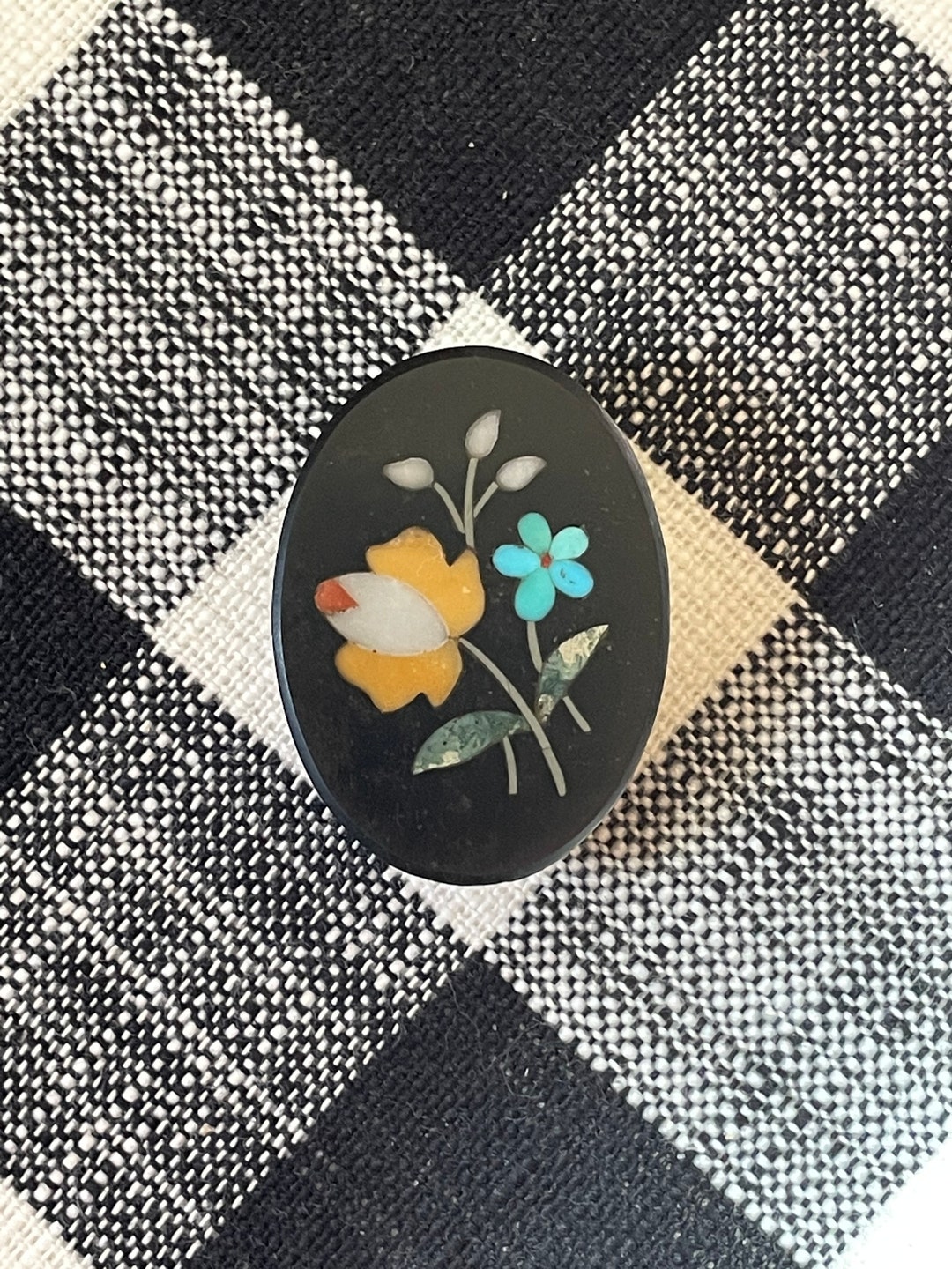 Vintage / Antique Inlay Pietra Dura Oval Pin Brooch With C Clasp ...