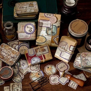 40 Stickers in Tin SIX DESIGNS Vintage Look Stickers Junk Journal ...