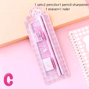 Kawaii Stationery Set - Kawaii Pencil, Eraser, Sharpener, Ruler - Back ...