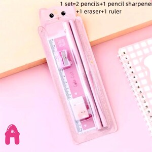 Kawaii Stationery Set - Kawaii Pencil, Eraser, Sharpener, Ruler - Back ...