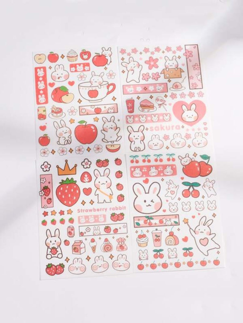 Kawaii Rabbit Stickers 4 Sheets Bunny Stickers Scrapbook - Etsy